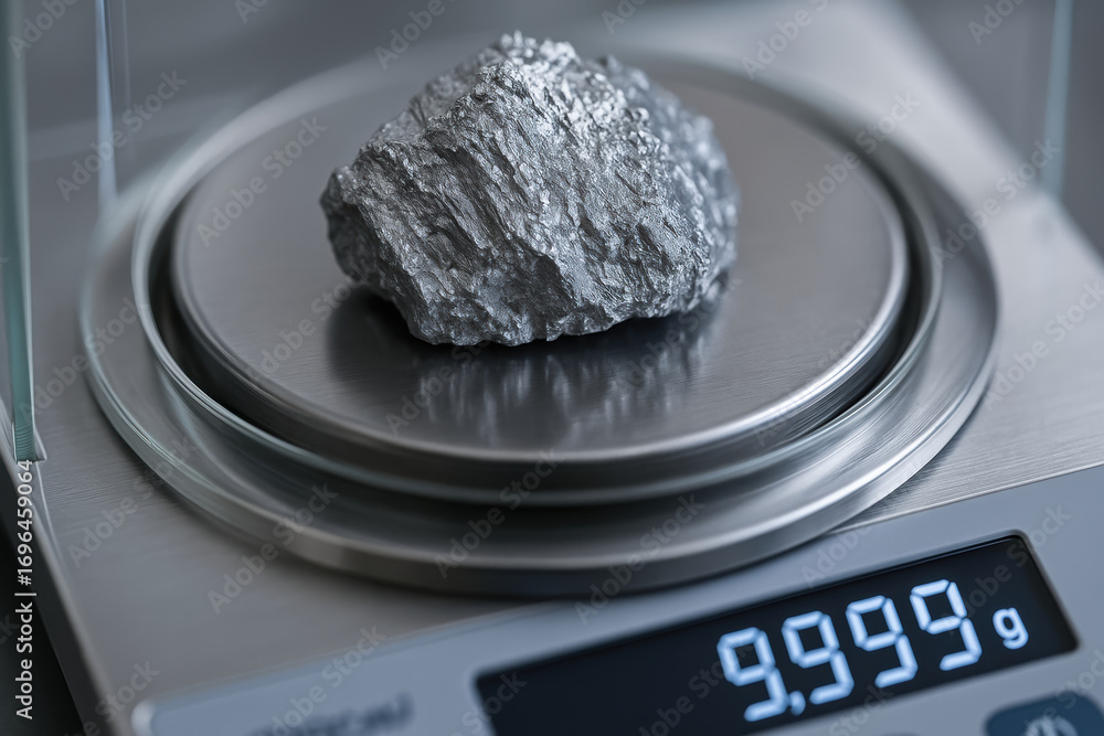 Rare earth element sample on precision digital scale measuring exact ...