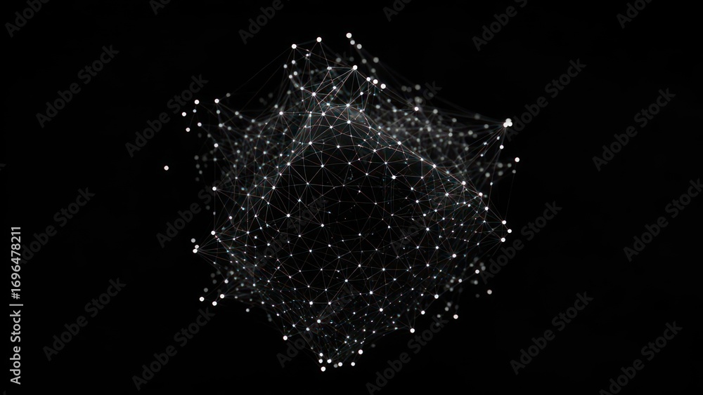 Abstract 3D structure of interconnected nodes and lines forming a ...