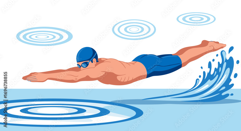 Animated Swimming Splash Action Depicting a Swimmer Diving Through ...