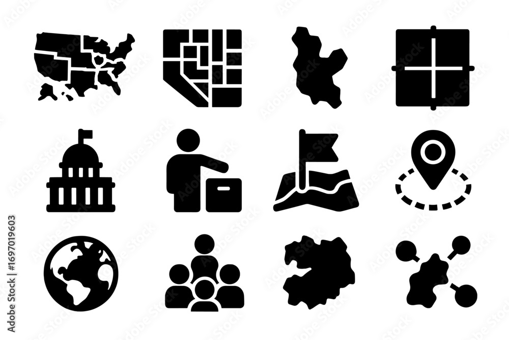 Vector de Stock Political Symbols Icons. Solid style icons of political ...
