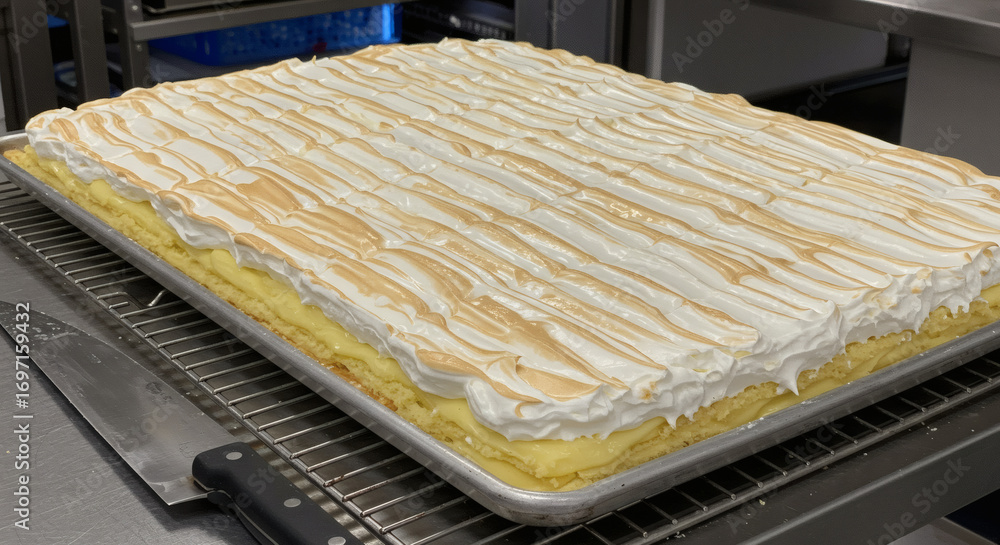 Freshly Made Vanilla Slice Slab with Classic Feathered Icing Stock ...
