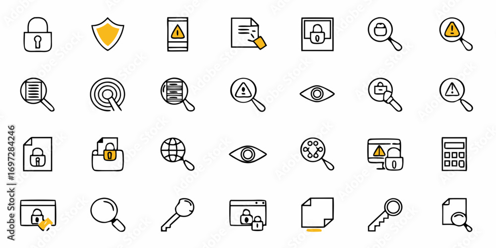 Illustration of security and protection icons featuring locks shields ...
