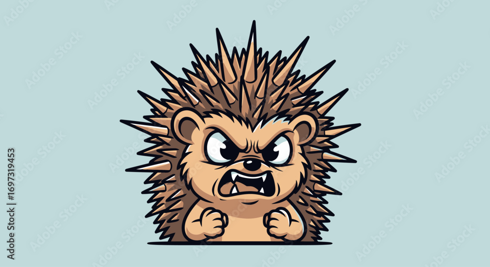 Cartoon Hedgehog with Angry Expression, Spiky Fur, and Fists Clenched ...