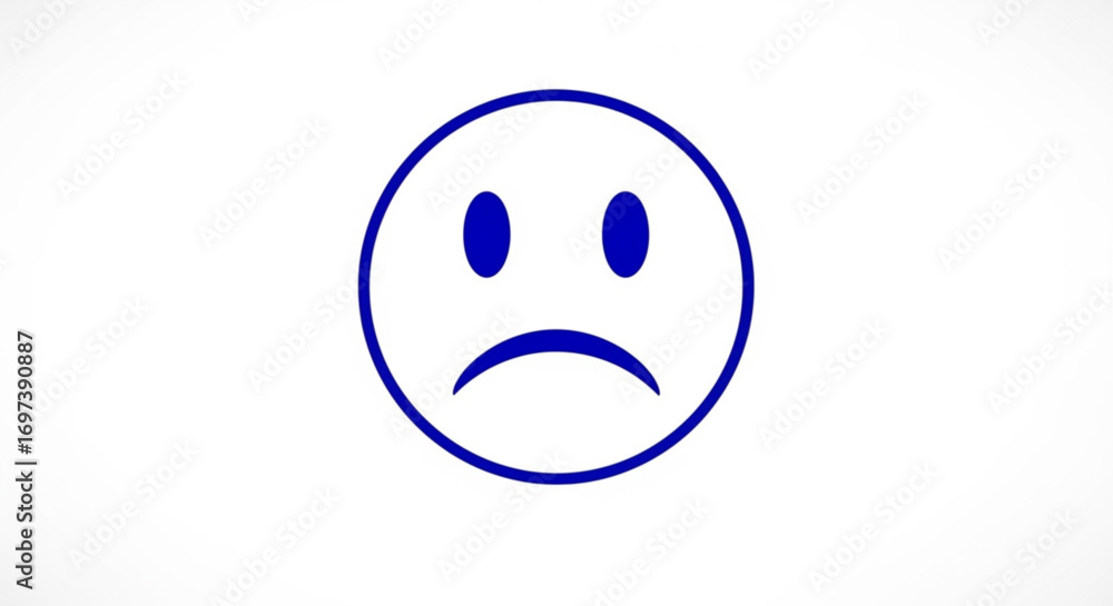 เวกเตอร์ Stock Sad face emoticon a simple blue outline of a sad face ...