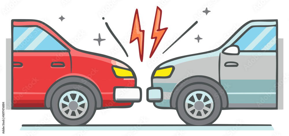 Cartoon Vehicle Accident Collision of Two Cars with Spark Effects for ...