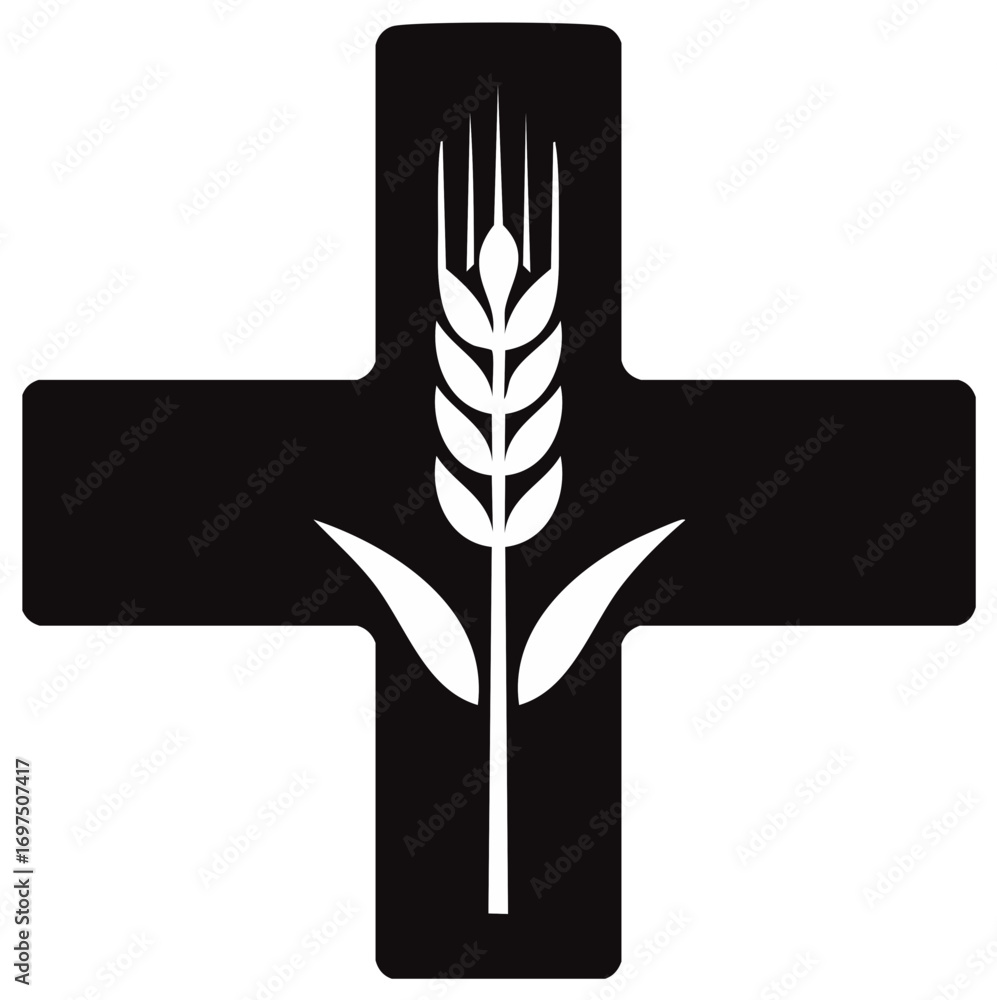 Stylized Grain Stalk Centered on a Bold Black Plus Sign Symbol ...