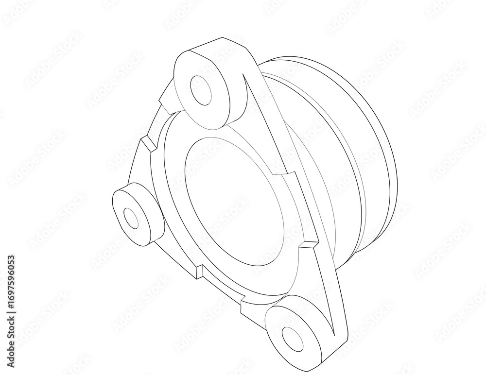 Precision Double Groove Pulley CAD Wireframe Blueprint Style Vector ...