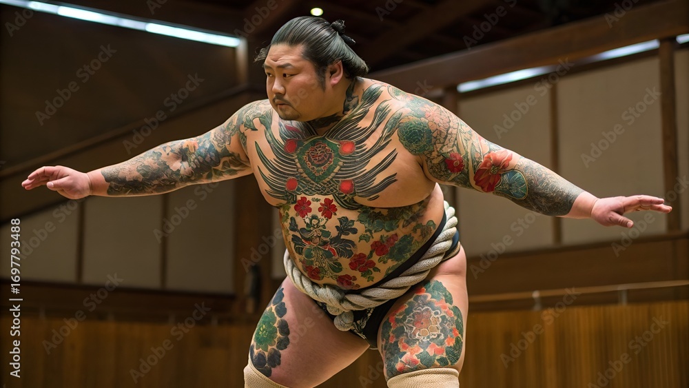 Sumo Wrestler with Full Body Japanese Irezumi Tattoos in Traditional ...