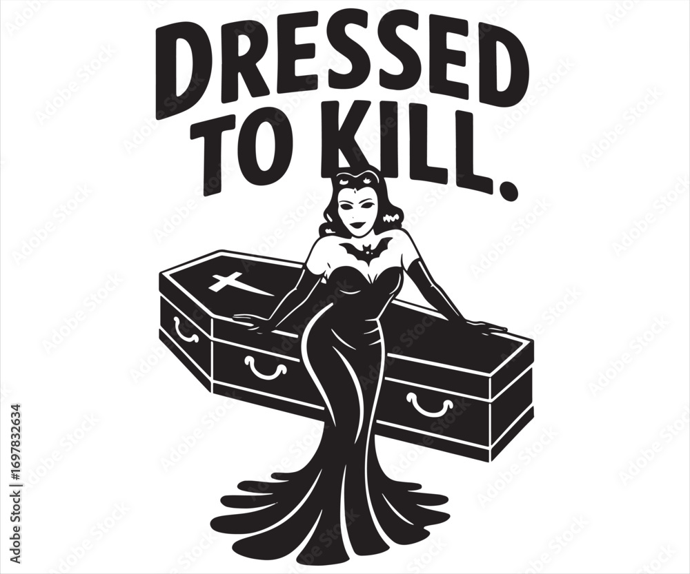 Dressed to Kill | Gothic Coffin Lady Retro Halloween Design Stock ...