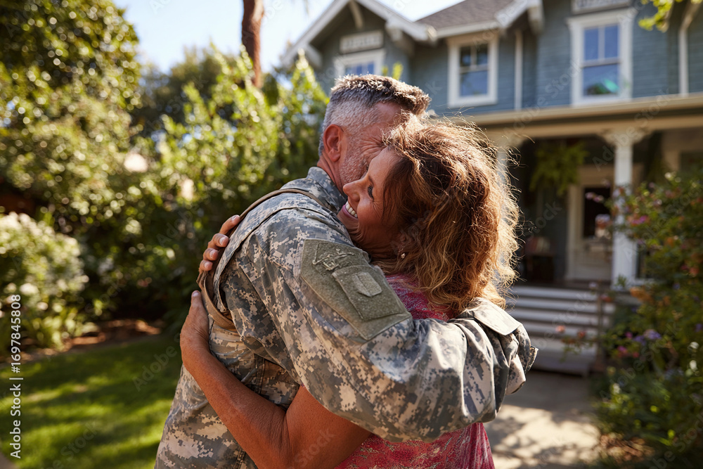 An American soldier returns home after serving in the army. His wife ...