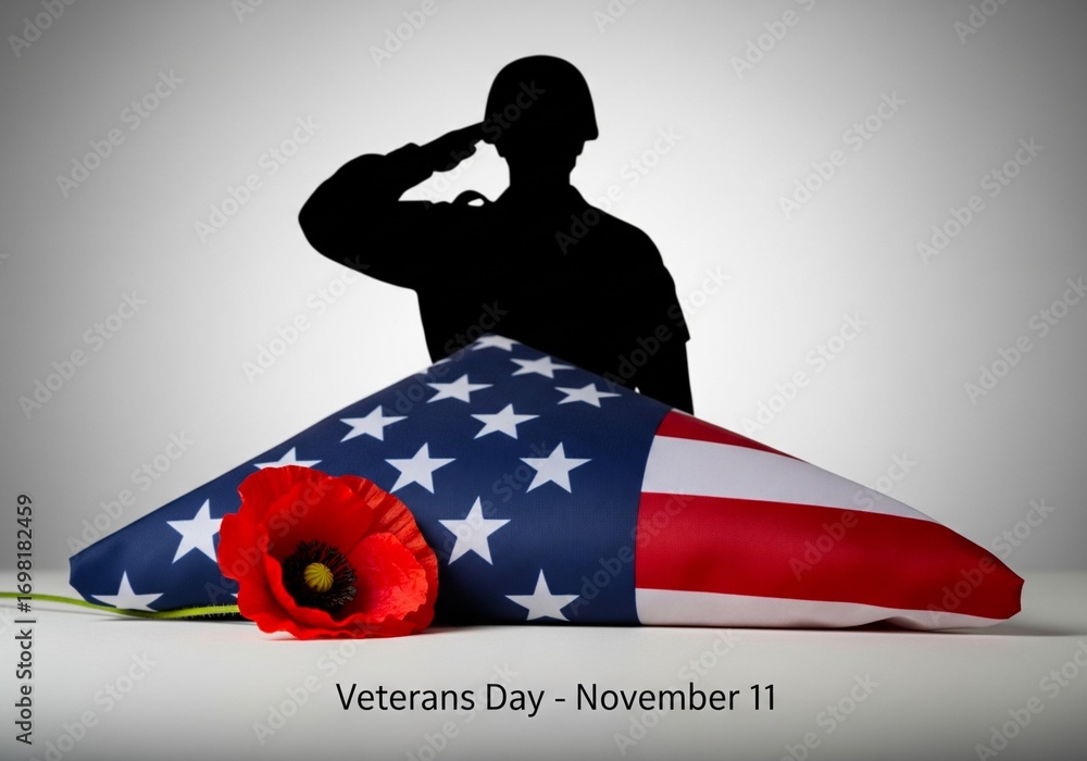 Honoring Heroes: Veterans Day Tribute with Flag and Soldier Silhouette ...