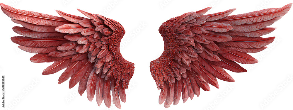 3d fantasy red angel wings, front view and side view, Transparent ...