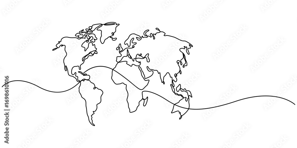 world map continuous lines vector illustration with background editable ...