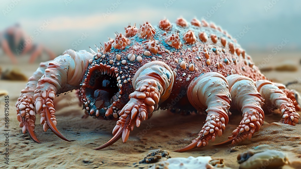 Alien desert creature with spiky exoskeleton and multiple limbs on ...