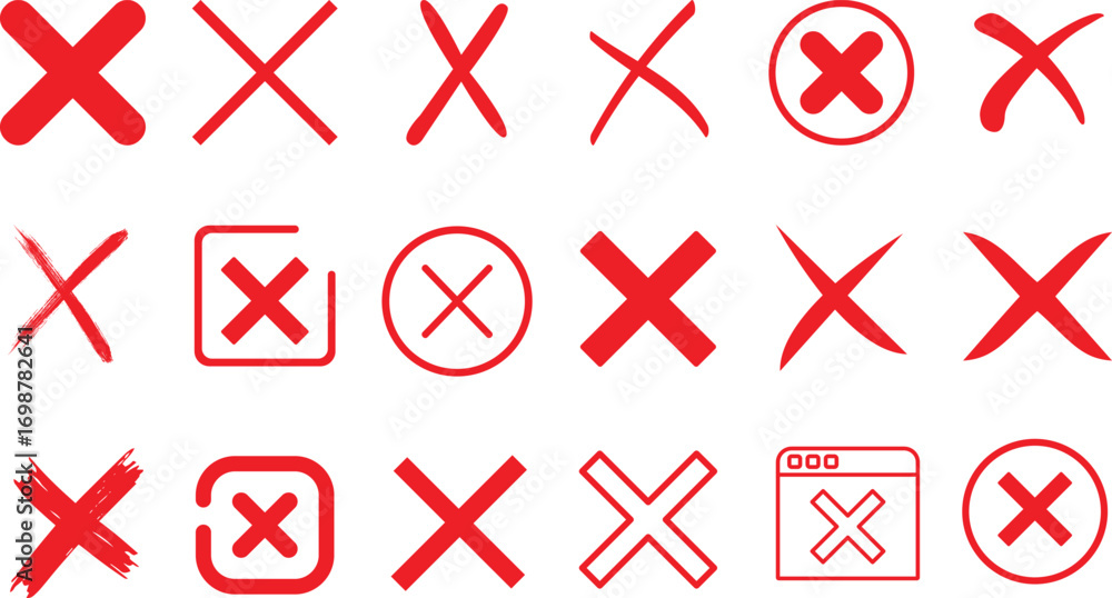 Stock-Vektorgrafik „Red Cross Mark Icon Set in Various Styles. Vector ...