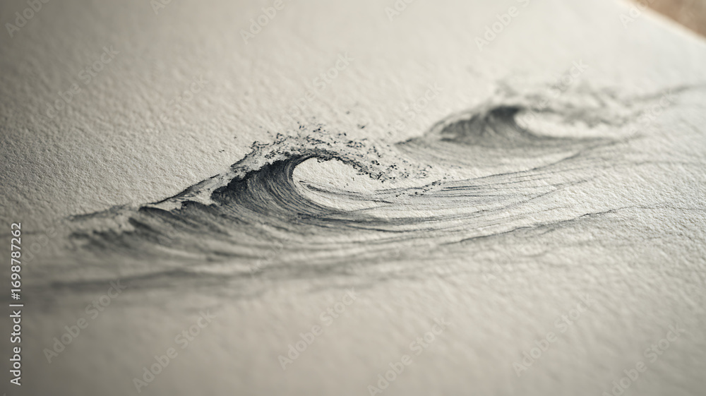 The two waves are drawn with a simple pencil, a thin graphite sketch ...