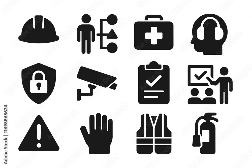 Safety symbols and icons representing workplace safety and health ...
