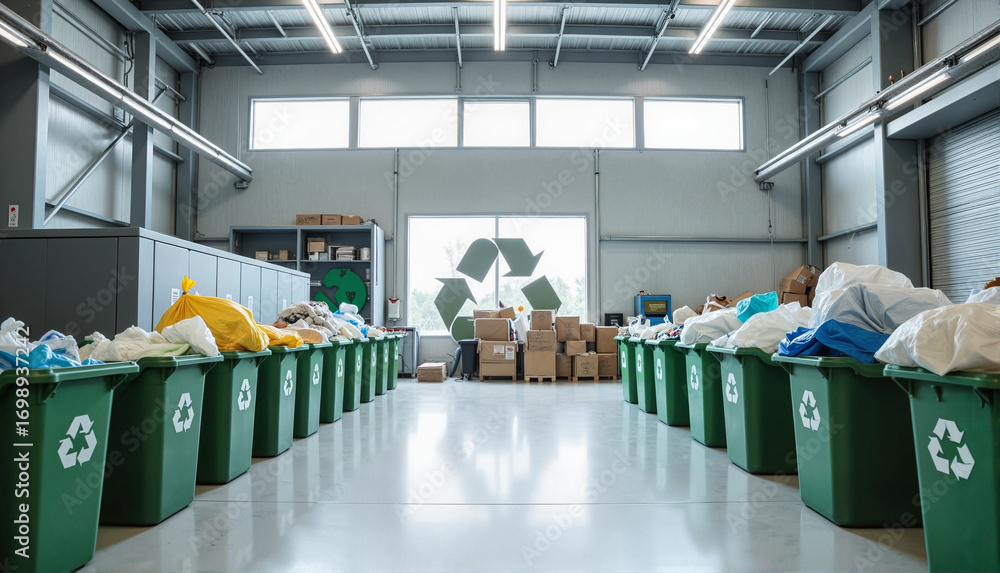 Recycling medical waste management bins filled with used supplies in a ...