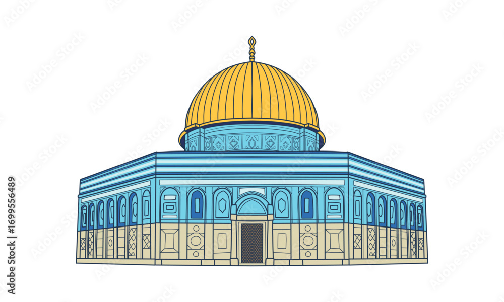 Vector illustration of Dome of the rock mosque for Isra' Mi'raj ...