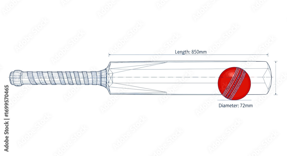 Precise technical illustration of essential cricket gear, featuring the ...