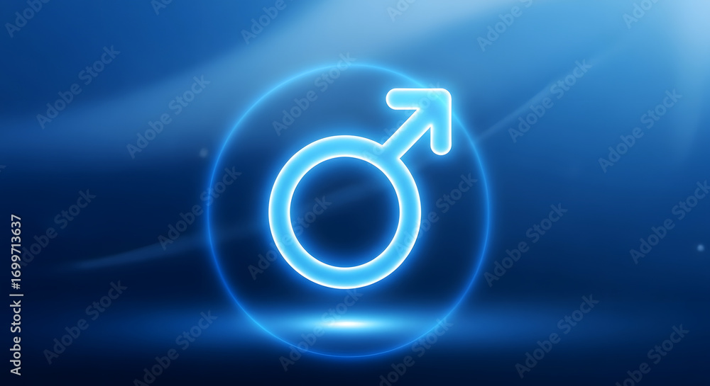Male Symbol Illuminated on a Blue Gradient Background, Representing ...