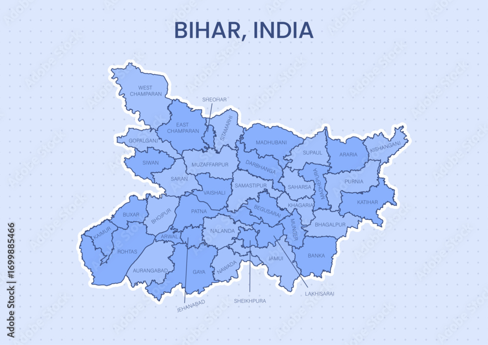 Bihar India map vector illustration showing state boundary outline and geographic shape ...