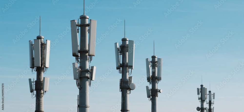 Cell towers against the sky Telecommunication towers and 5G Modern ...