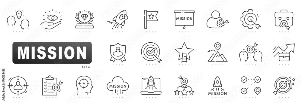 Mission outline icons illustrating vision, goal, target, strategy ...