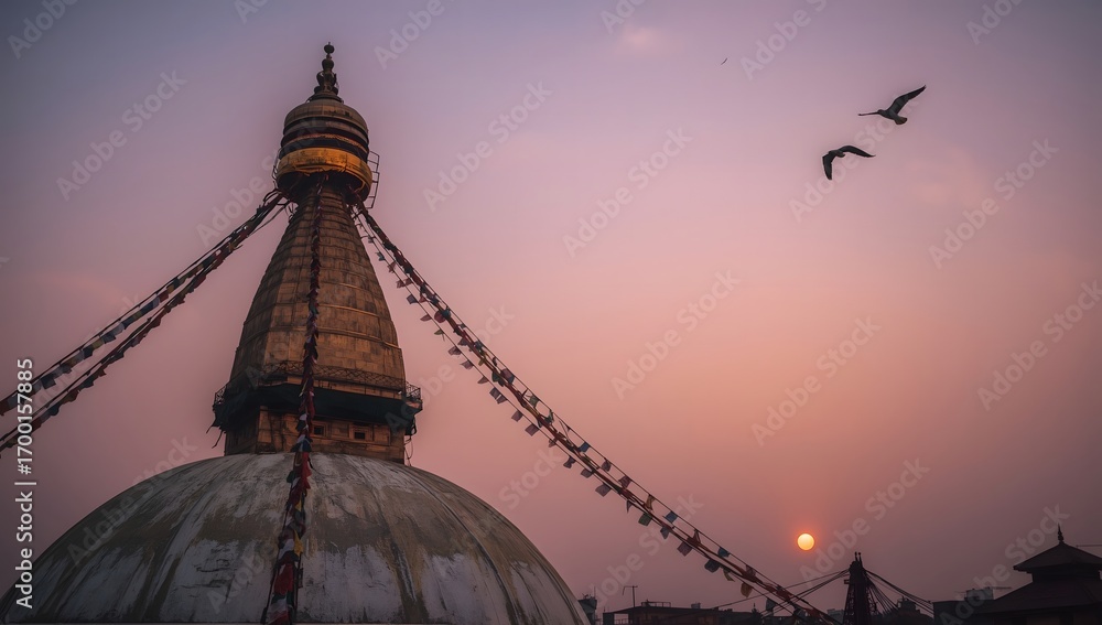Boudhanath Stupa at Sunset, Kathmandu, Nepal - Majestic Buddhist ...