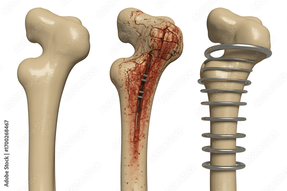 step by step 3d illustration of bone fracture showing stages from ...