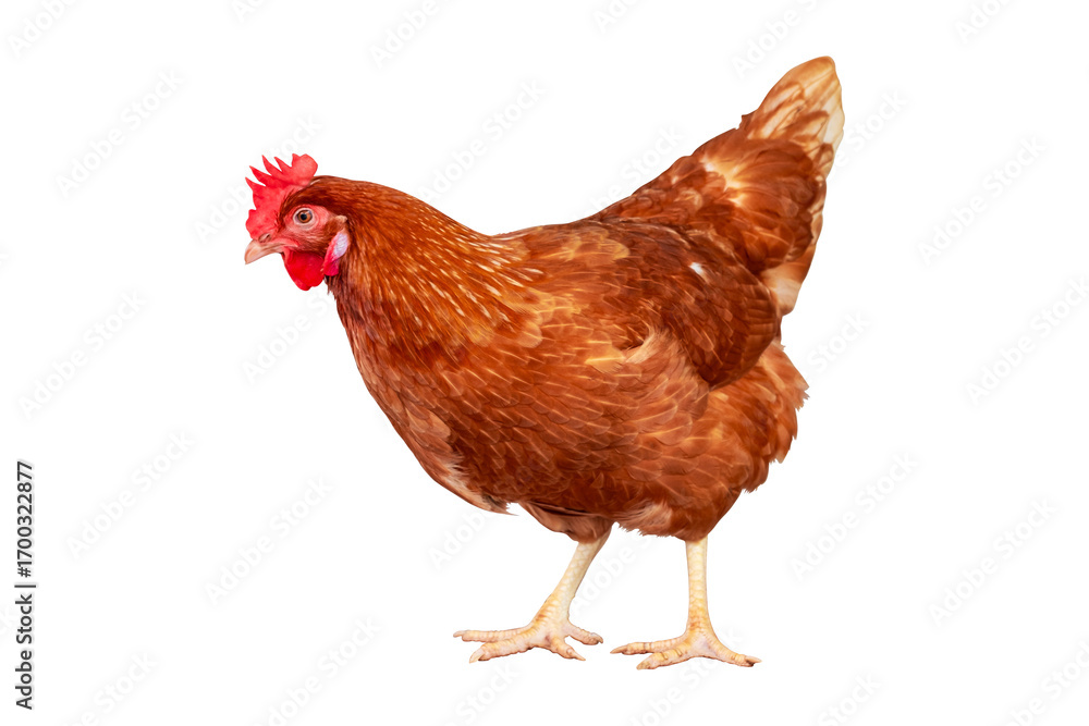 Chicken, Full body of orange and brown chicken hen standing isolated on ...