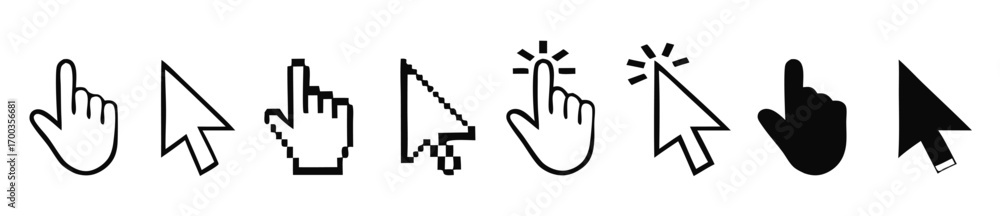 Computer mouse click cursor gray arrow icons set and loading icons ...