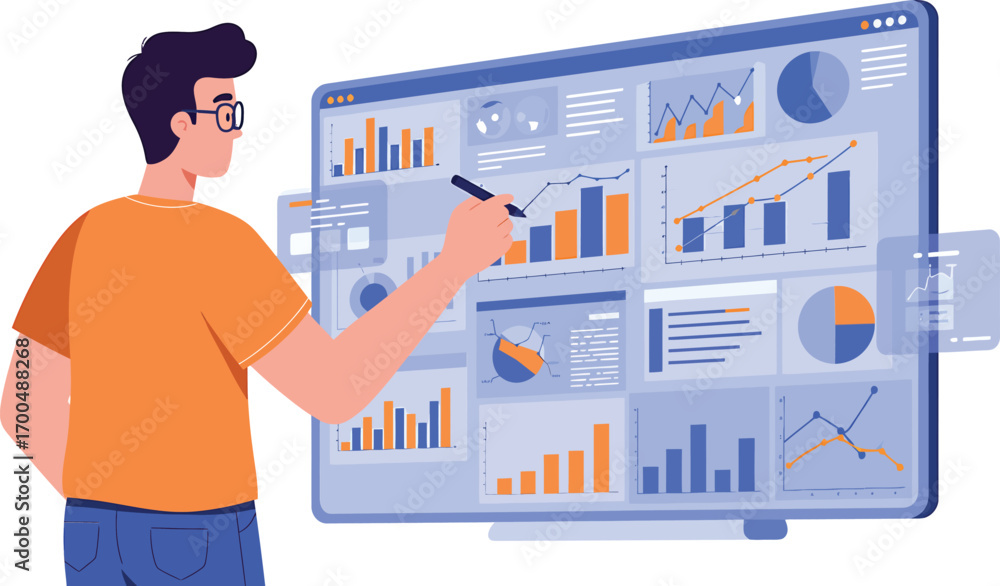 Data Analyst Reviewing Key Performance Indicators on Interactive ...