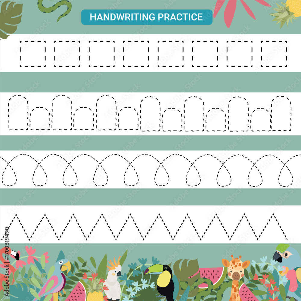 Stockvector Handwriting Practice Worksheet for Kids with Jungle Animals ...