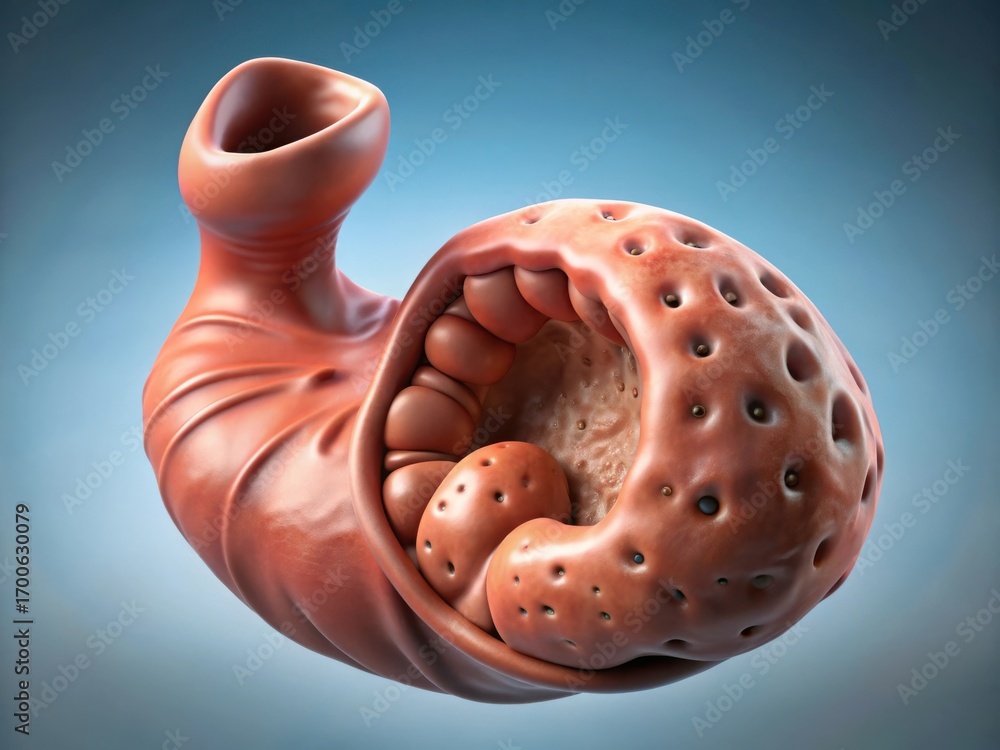 Detailed 3d medical render of human stomach inner folds and pyloric ...