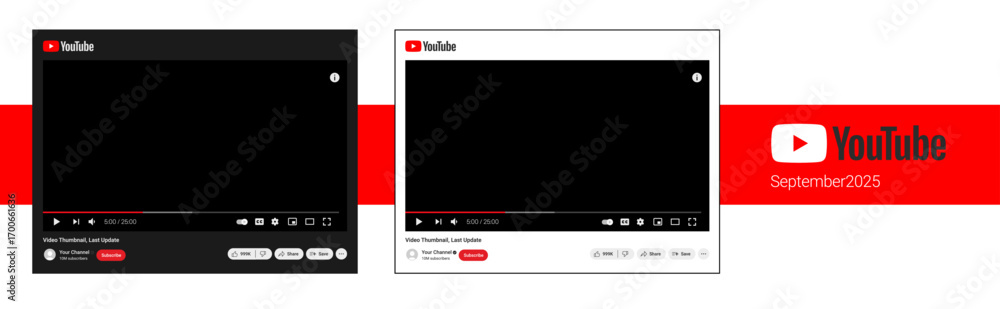 Youtube video template mockup. Youtube app interface blank video screen ...