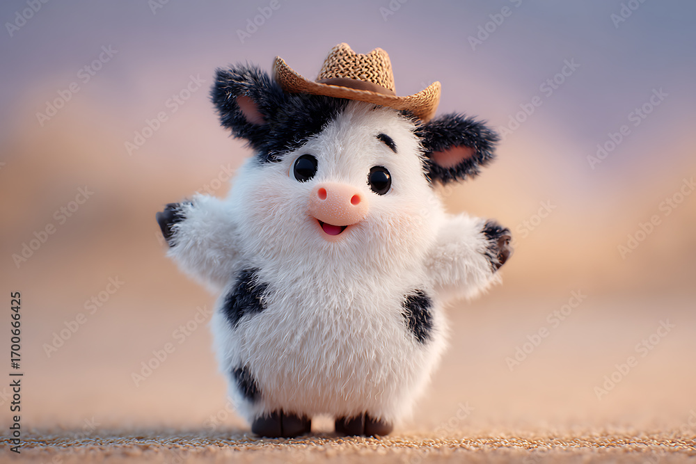 singing cow character, cheerful fairy tale figure a smiling, spotted ...