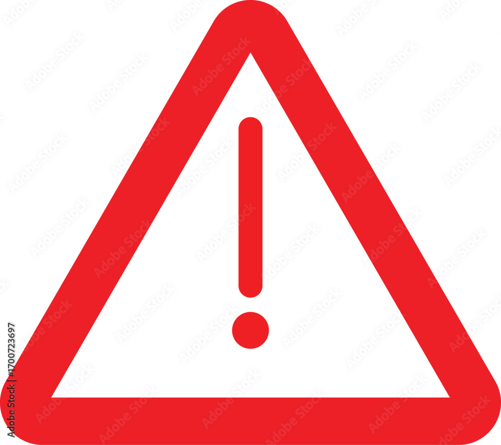 Stock-Vektorgrafik „Prominent red triangular warning sign with a bold ...