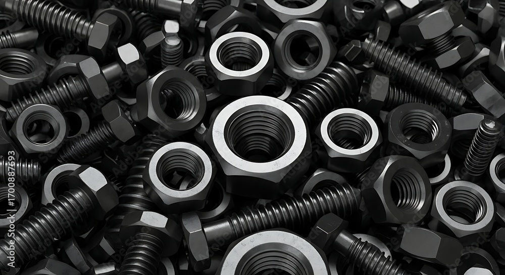 Monochrome Symphony of Bolts and Nuts: A Detailed Still Life of ...