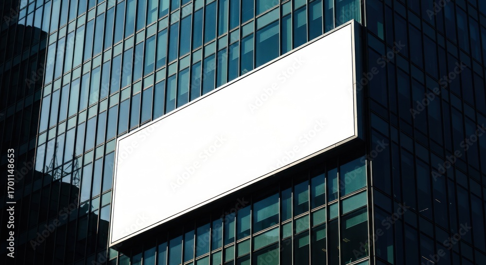 Blank billboard on a modern skyscraper. Large, empty advertising board ...