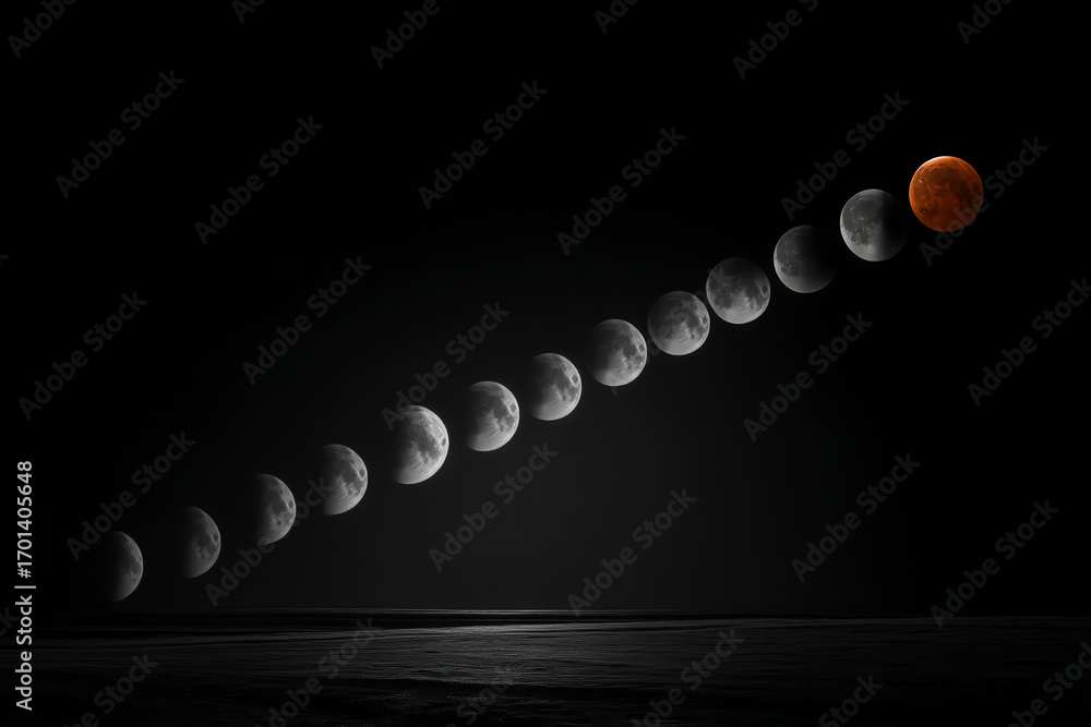 Stock-Foto „Sequential phases of a lunar eclipse showcasing the ...