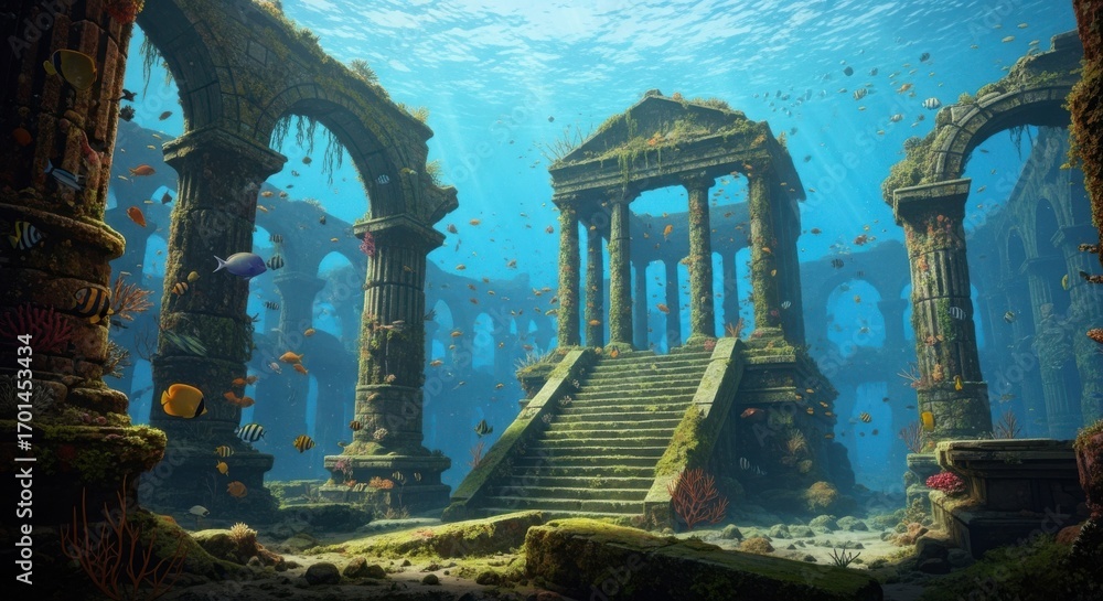 Lost Underwater Ancient Greek Ruins Temple and Pillars Stock Photo ...
