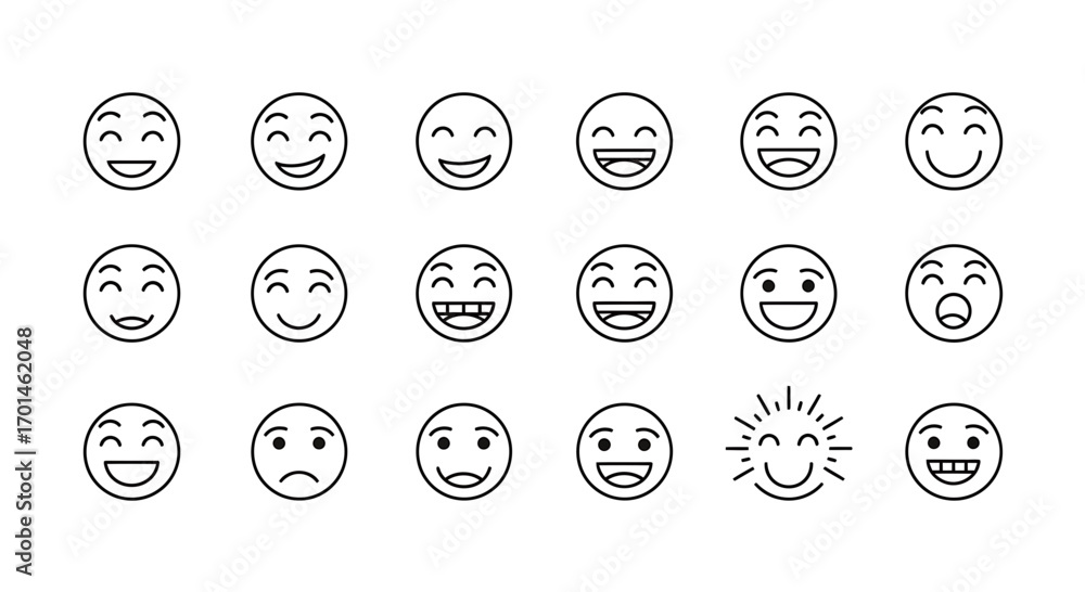 Set of emoticons collection of different facial expressions, including ...