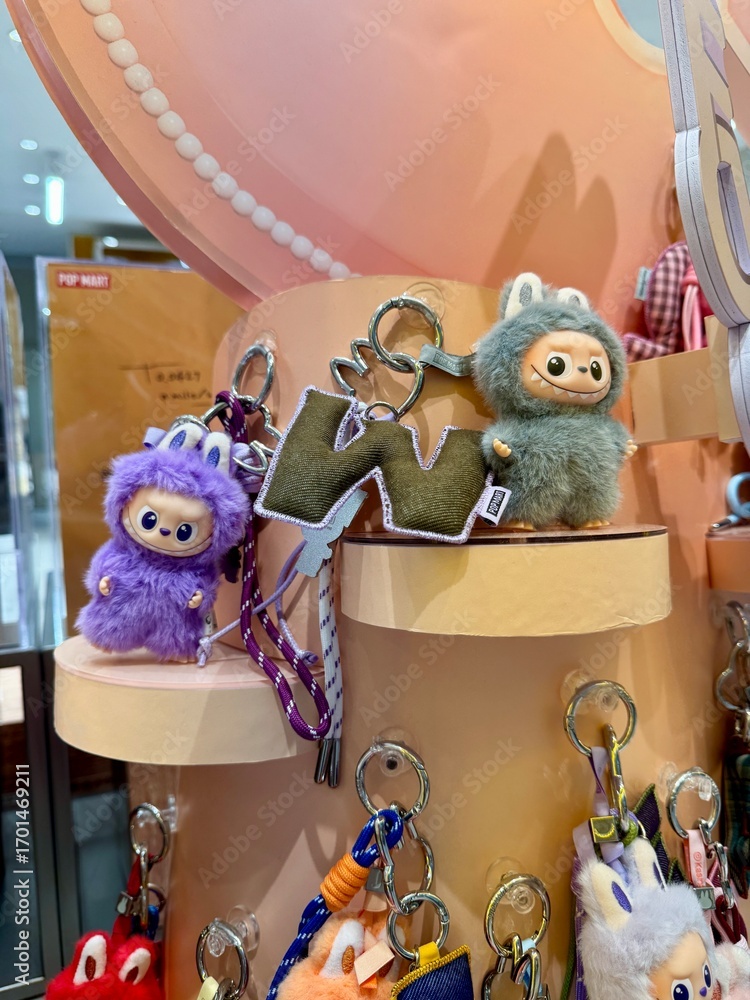 Tukwila, WA - September 11, 2025. Purple and grey Labubu plush toy ...