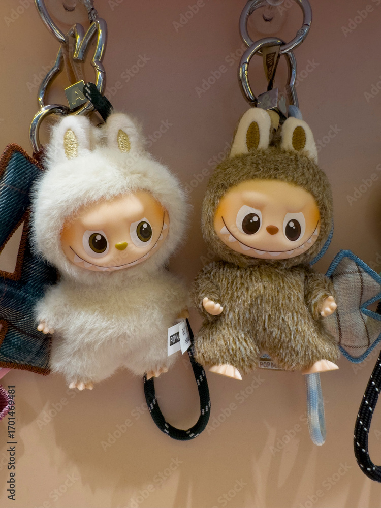 Tukwila, WA - September 11, 2025. White and brown Labubu plush toy ...