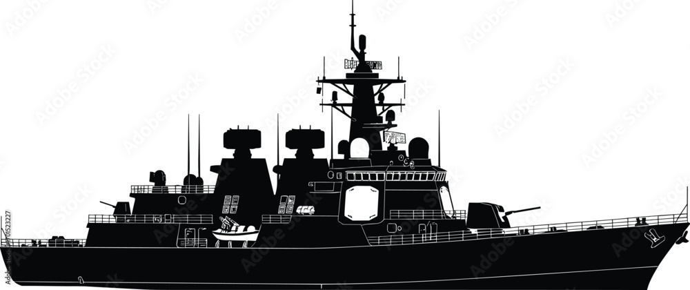 Warship silhouette, naval vessel, military ship, destroyer, cruiser ...