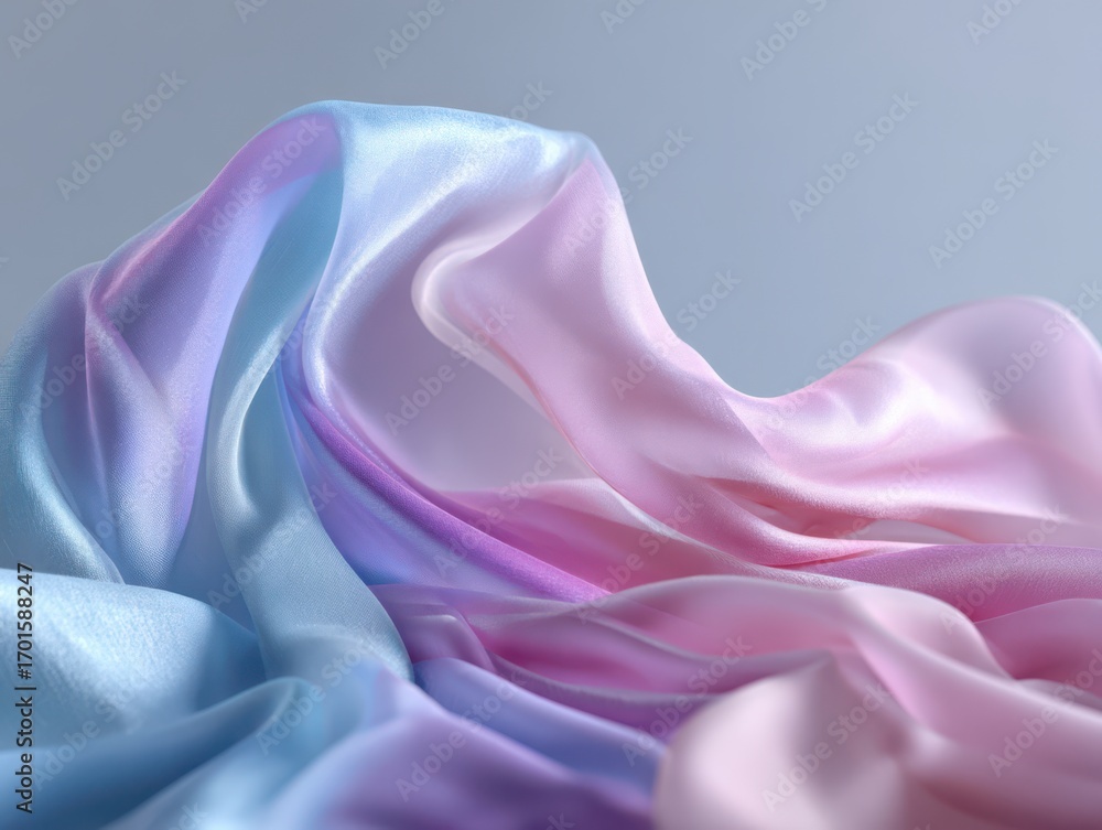 Dreamy pastel silk fabric drapes with ethereal light creating a soft ...