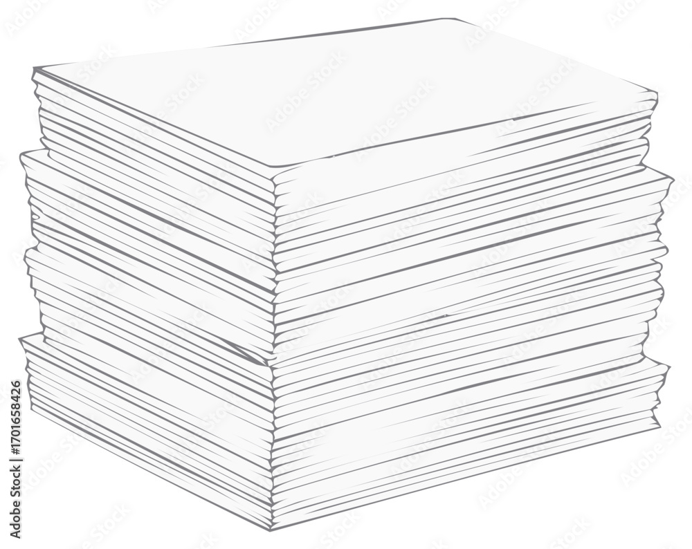 Large stack of blank white paper sheets for office documents and ...