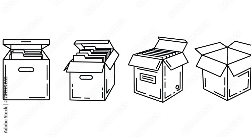 Collection of hand drawn cardboard boxes showing different stages of ...