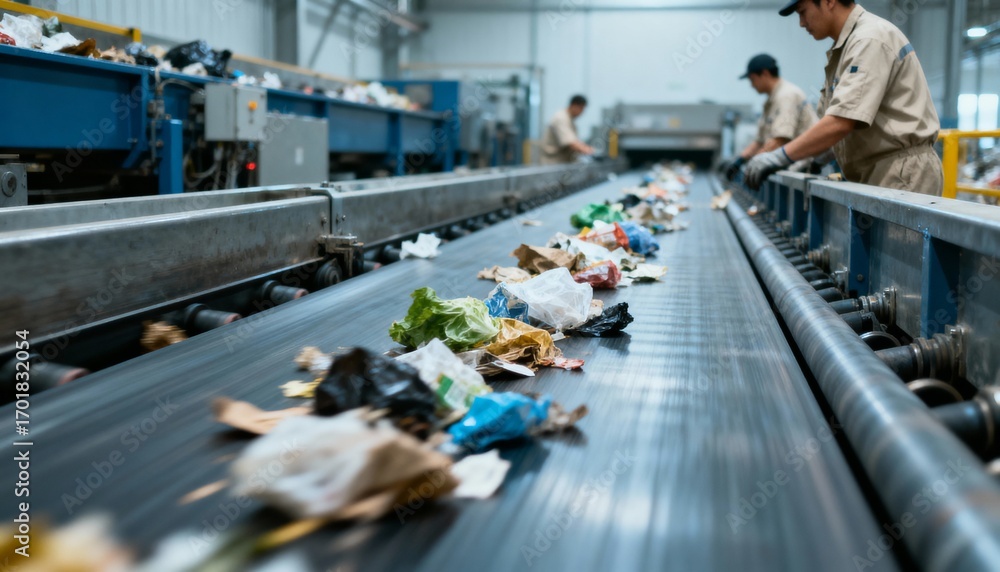 Waste Management Facility: Conveyor Belt Sorting Mixed Municipal Solid ...